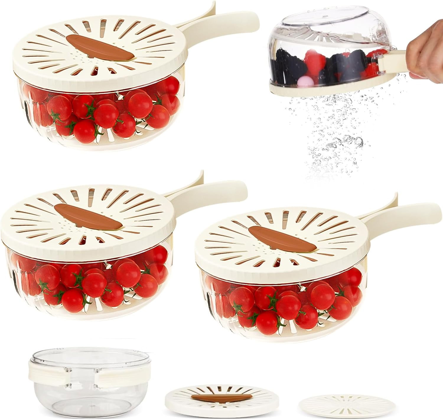 3 Pcs fruit containers for fridge,Fruit Washing Bowl with Strainer ...
