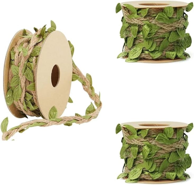 3 Pcs Natural Jute Twine,49Ft Green Natural Burlap Leaf Ribbon Twine ...