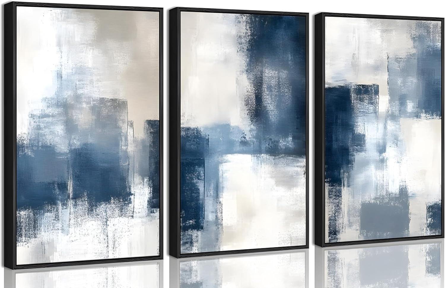 3 Pcs Navy Blue Abstract Canvas Wall Art Modern Minimalist Neutral Blue ...