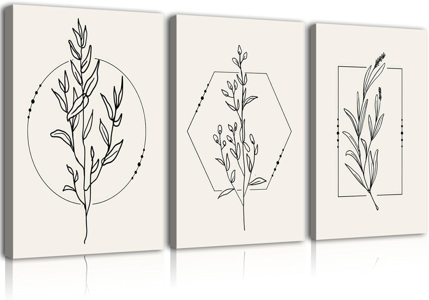 3 Pcs Neutral Botanical Canvas Wall Art Beige Plant Pictures Minimalist ...