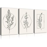 3 Pcs Neutral Botanical Canvas Wall Art Beige Plant Pictures Minimalist ...