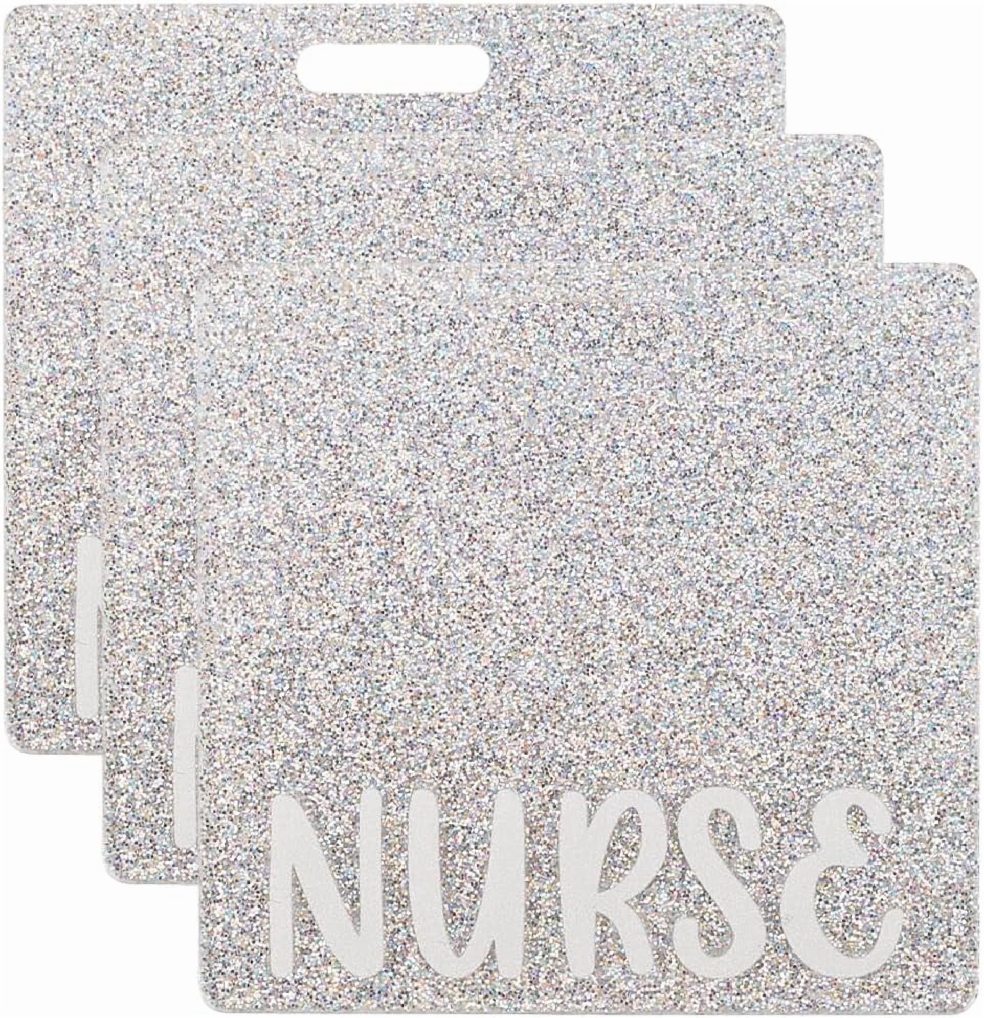 3 Pcs Nurse Badge Buddy Card Holder Glitter Silver Acrylic Horizontal ...