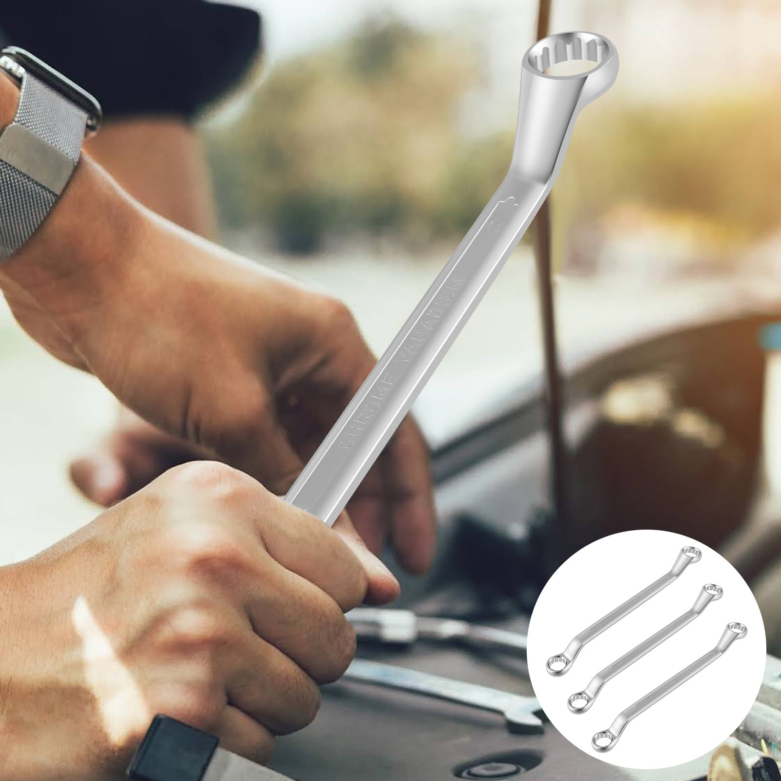 3 Pcs Offset Box End Wrench Chrome Vanadium Steel Offset Double Box End ...