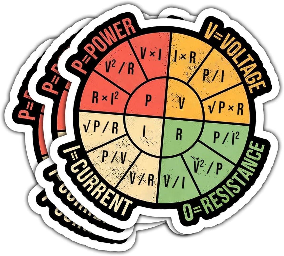 3 Pcs Ohms Law Wheel Stickers; Ohm's Law Pie Chart Physics Stickers ...
