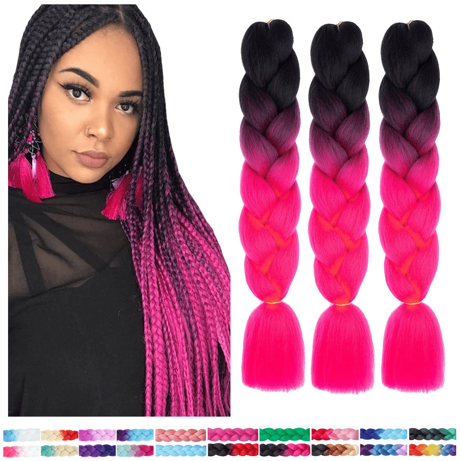 Docreld 3 Pcs Ombre Braiding Hair Extensions,Pre Stretched Box ...