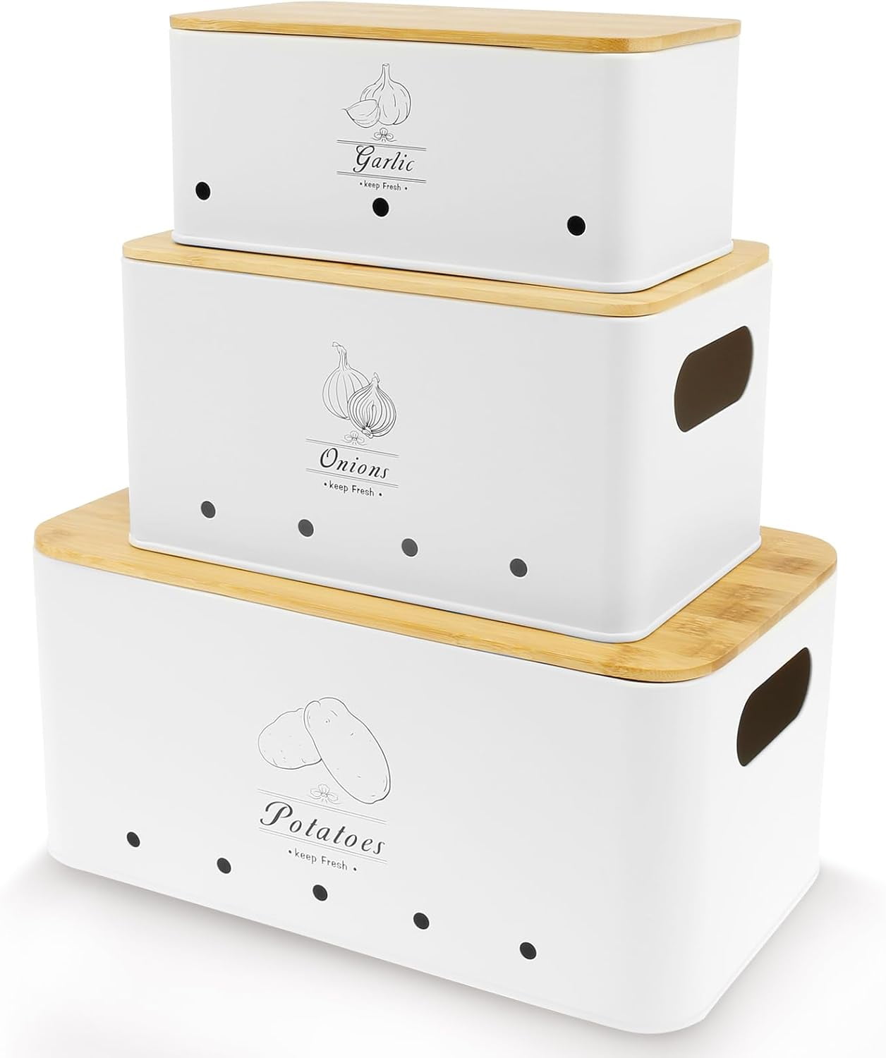 3 Pcs Onion Garlic Storage Box Set, Carbon Steel Onion Storage Bin with ...