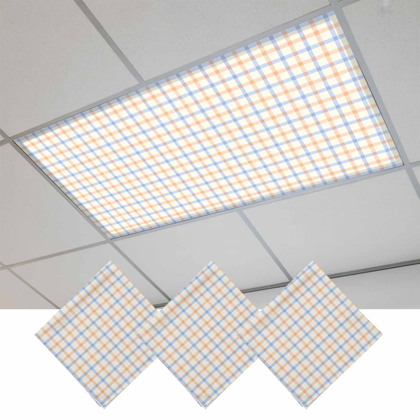 3 Pcs Orange Blue Plaid Fluorescent Light Covers Classic Soft Orange ...