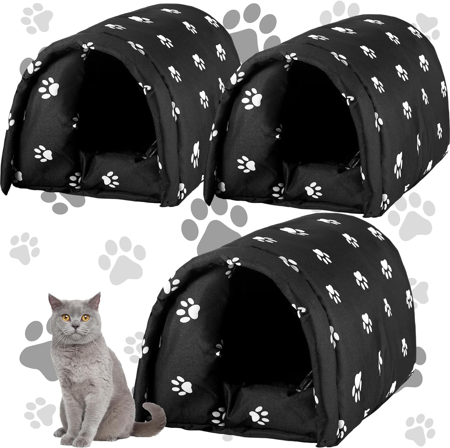 3 Pcs Outdoor Cat Houses (Paw Design, 16.5x12x11 Inches) - Weatherproof ...