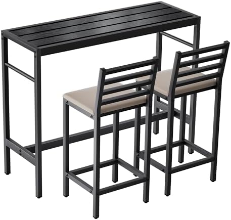 3 Pcs Outdoor Patio Bar Set, Outdoor Stainless Steel Patio Bar Set with ...