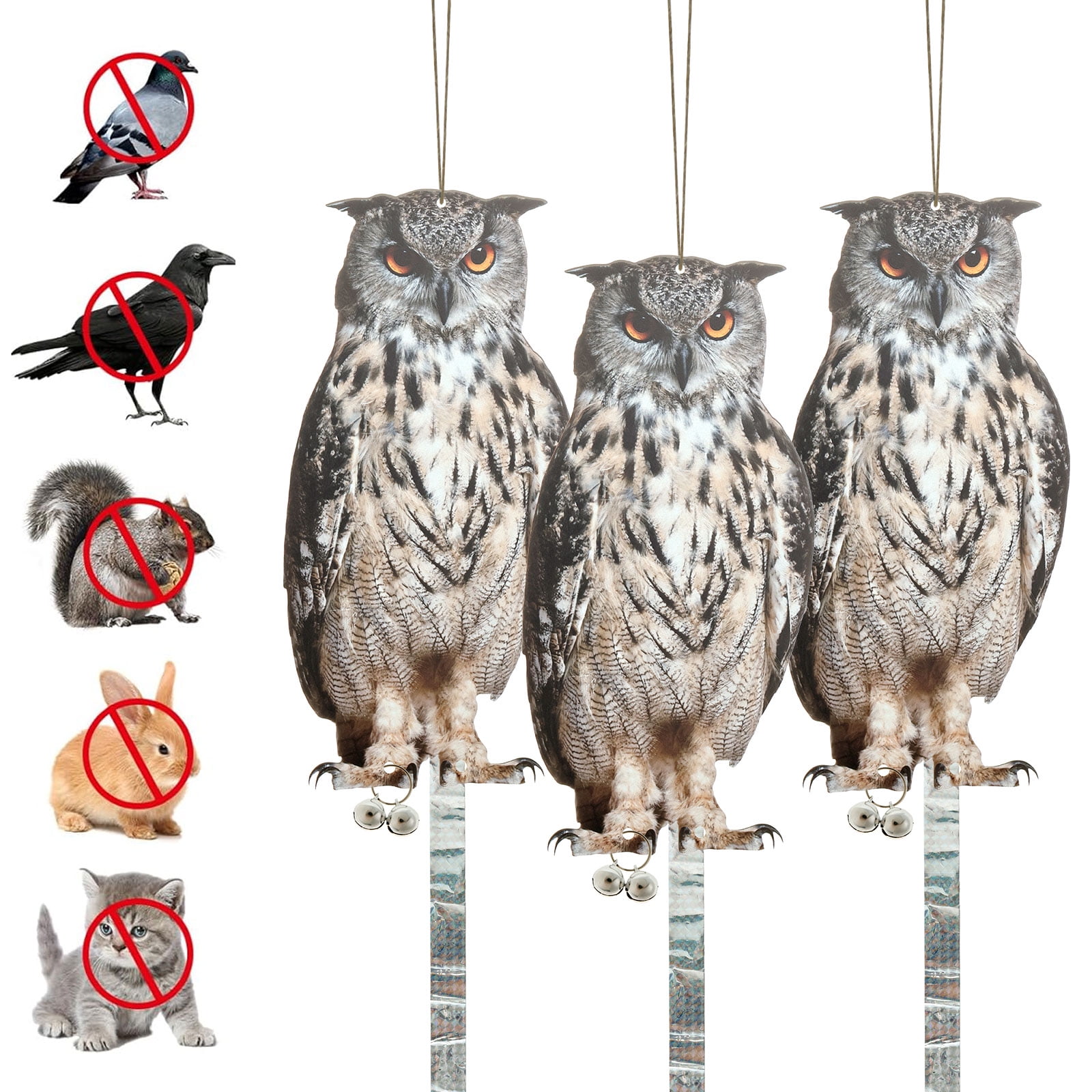 Butory 3 Pcs Reflective Fake Owl Decoy, Bird Deterrent, Waterproof ...
