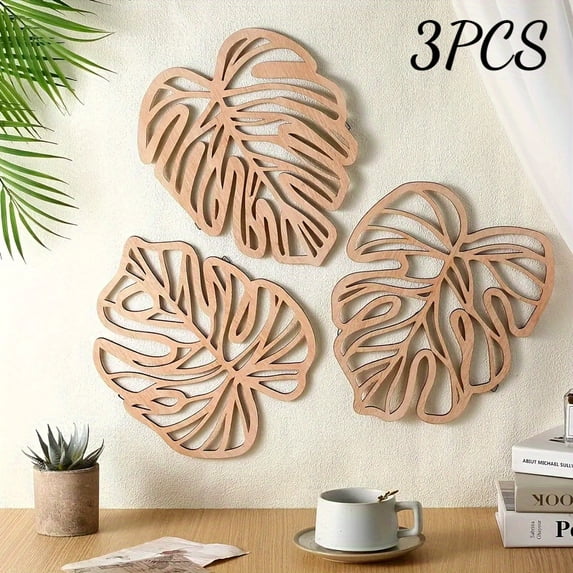3 Pcs Palm Leaves Wood Wall Decor, Vintage Leaf Decor, as Home ...