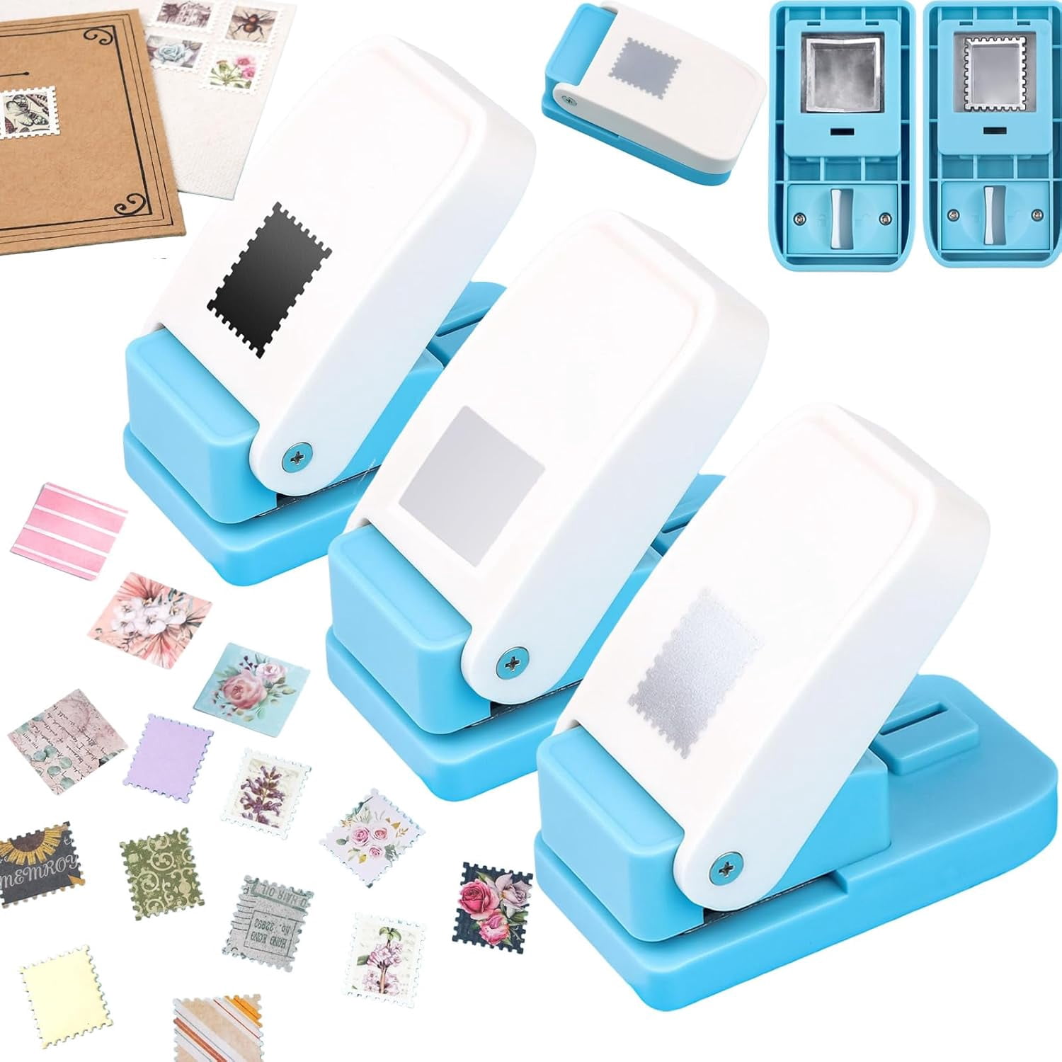 3 Pcs Paper Punch, 1X0.8 inch Rectangular Postage Stamp Punches & 1 ...