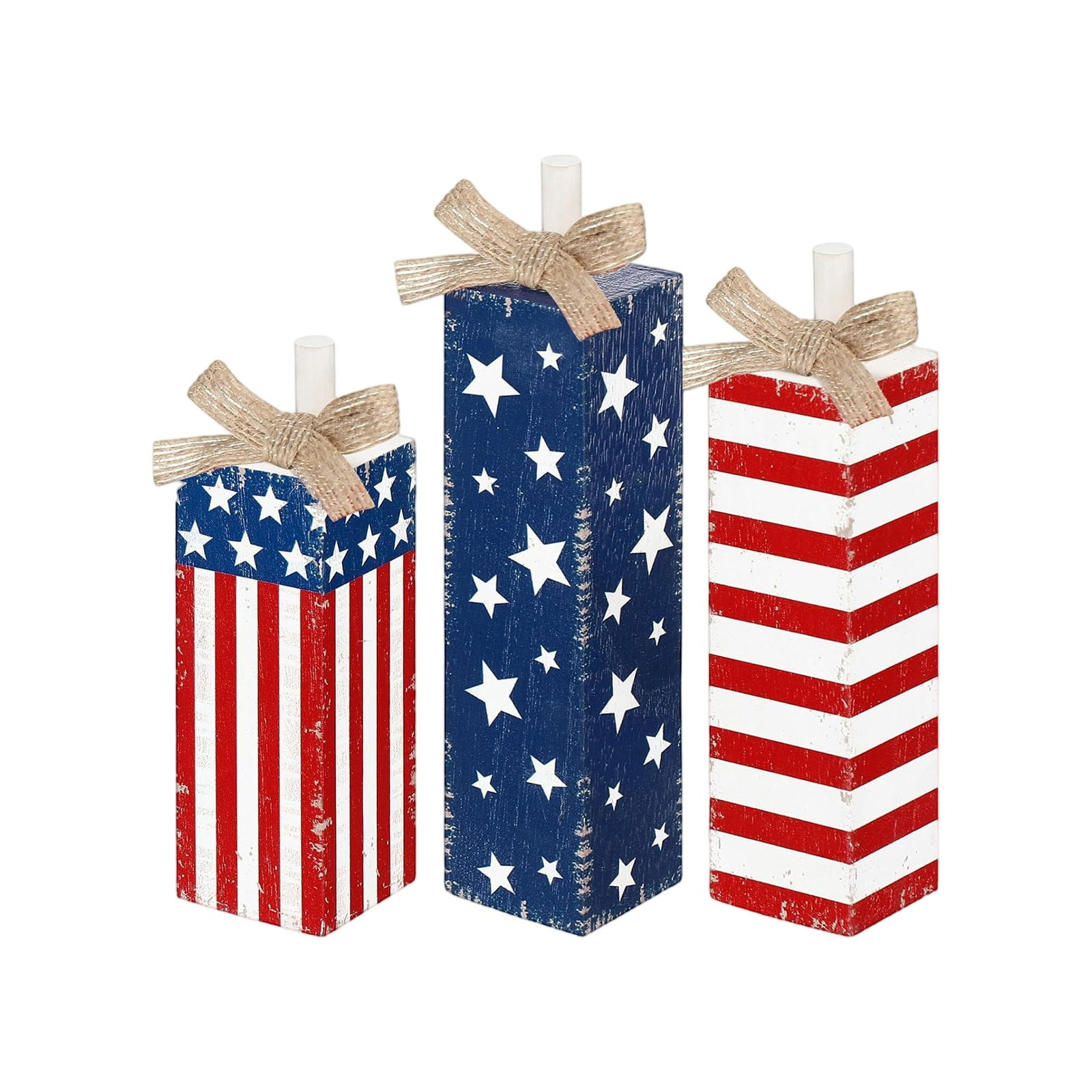 3 Pcs Patriotic Tiered Tray Decor 4th of July Wooden Table Blocks ...