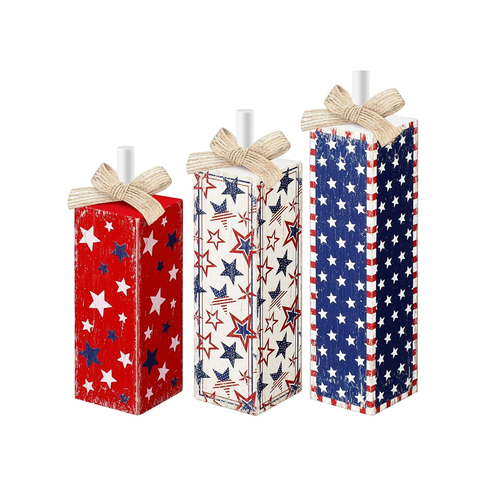 3 Pcs Patriotic Tiered Tray Decor 4th of July Wood Table Block and ...