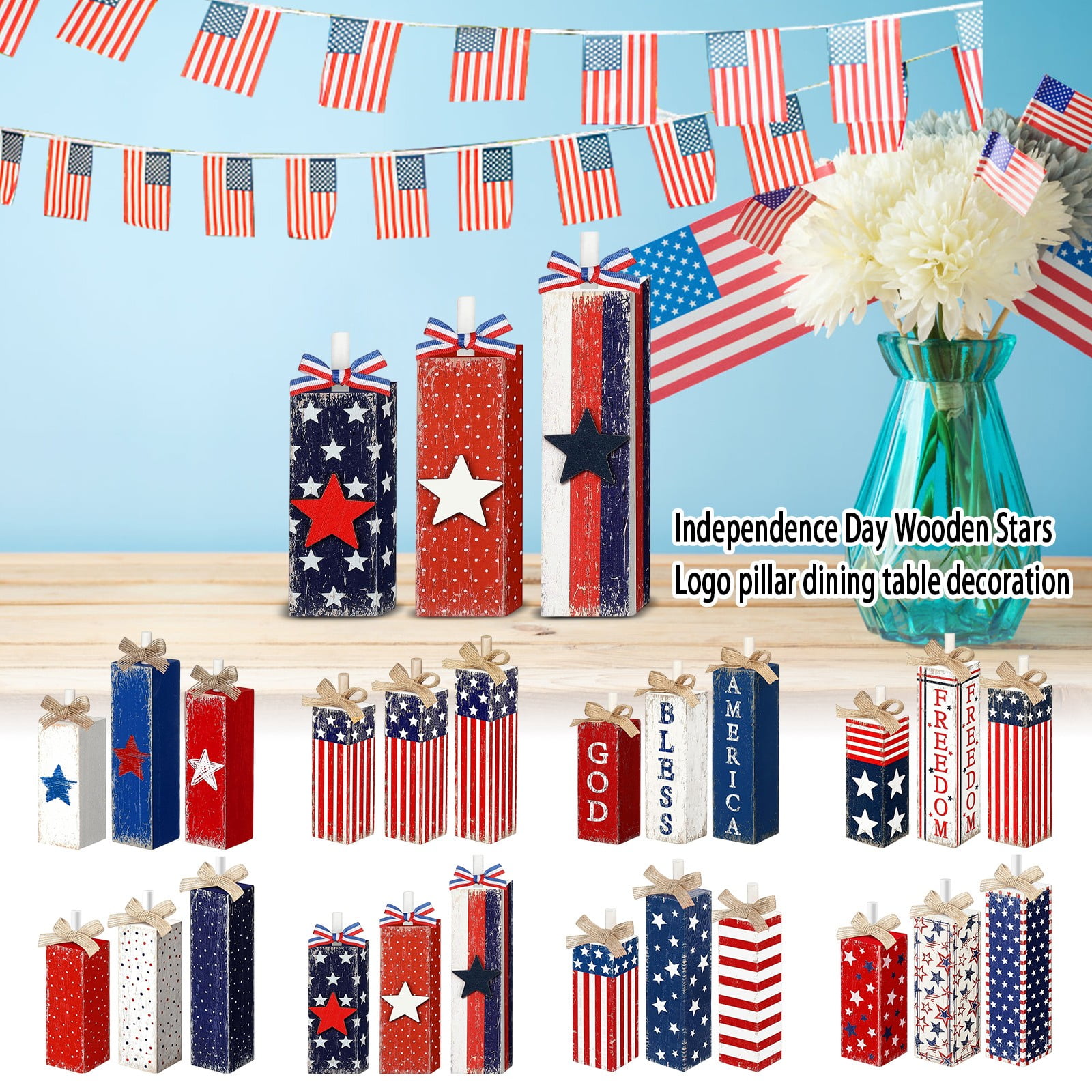 3 Pcs Patriotic Tiered Tray Decor Memorial Day Decorations 4th of July ...