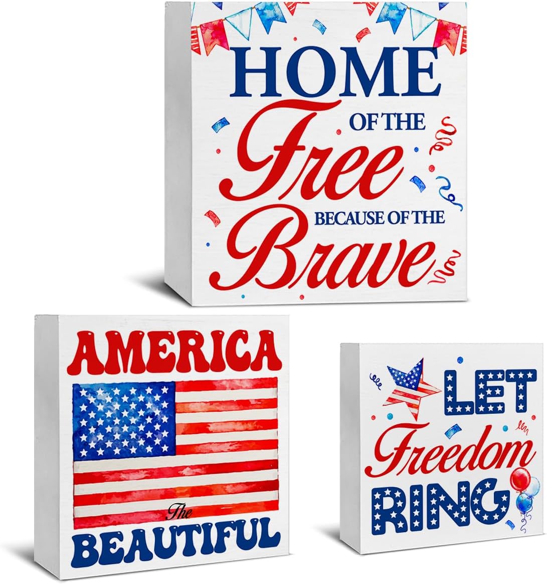 3 Pcs Patriotic Wood Signs Decor Patriotic Wood Block Signs ...