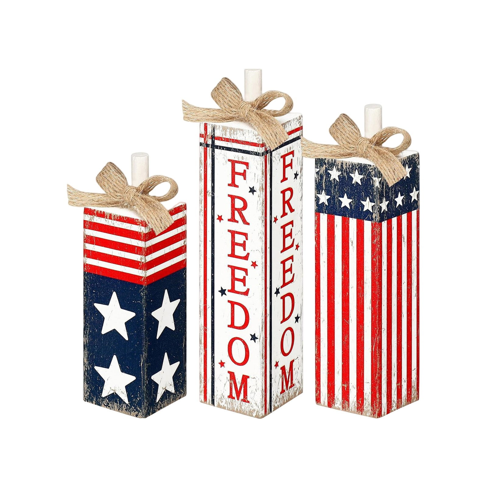 3 Pcs Patriotic Wooden Block Sign Memorial Day Decorations 4th of July ...