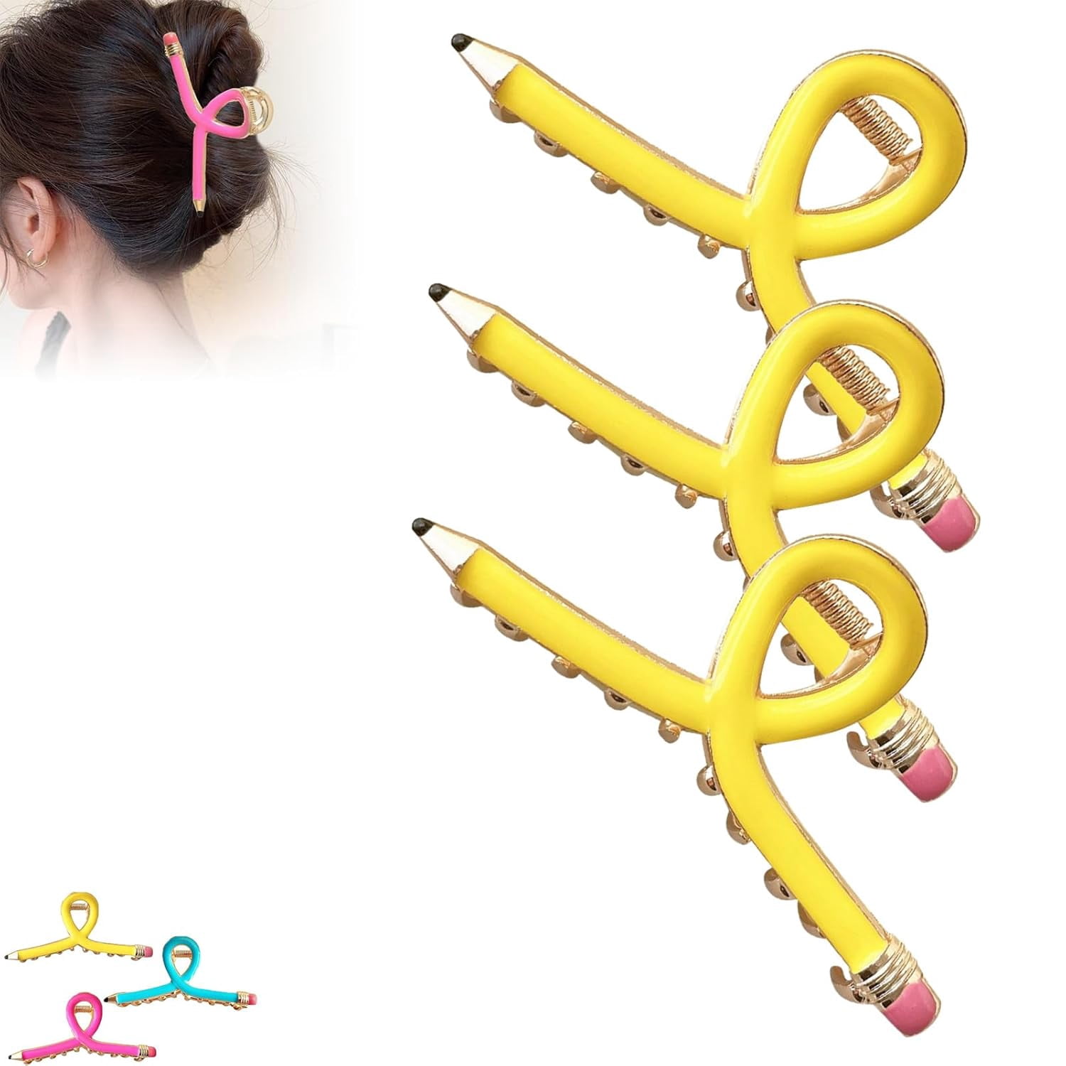 3 Pcs Pencil Hair Clips, Back to School Hair Clip for Thick and Thin ...
