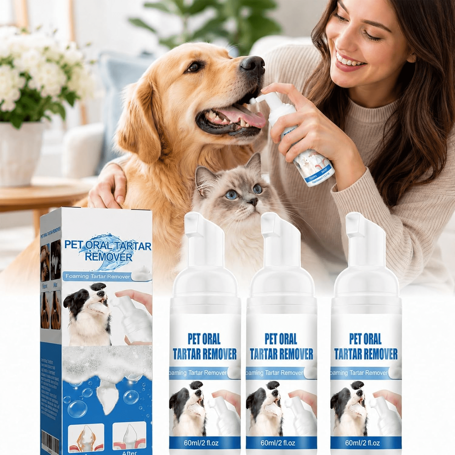 3 Pcs Pet Oral Tartar Remover Foaming Tartar,Skavix Pet Oral Spray ...