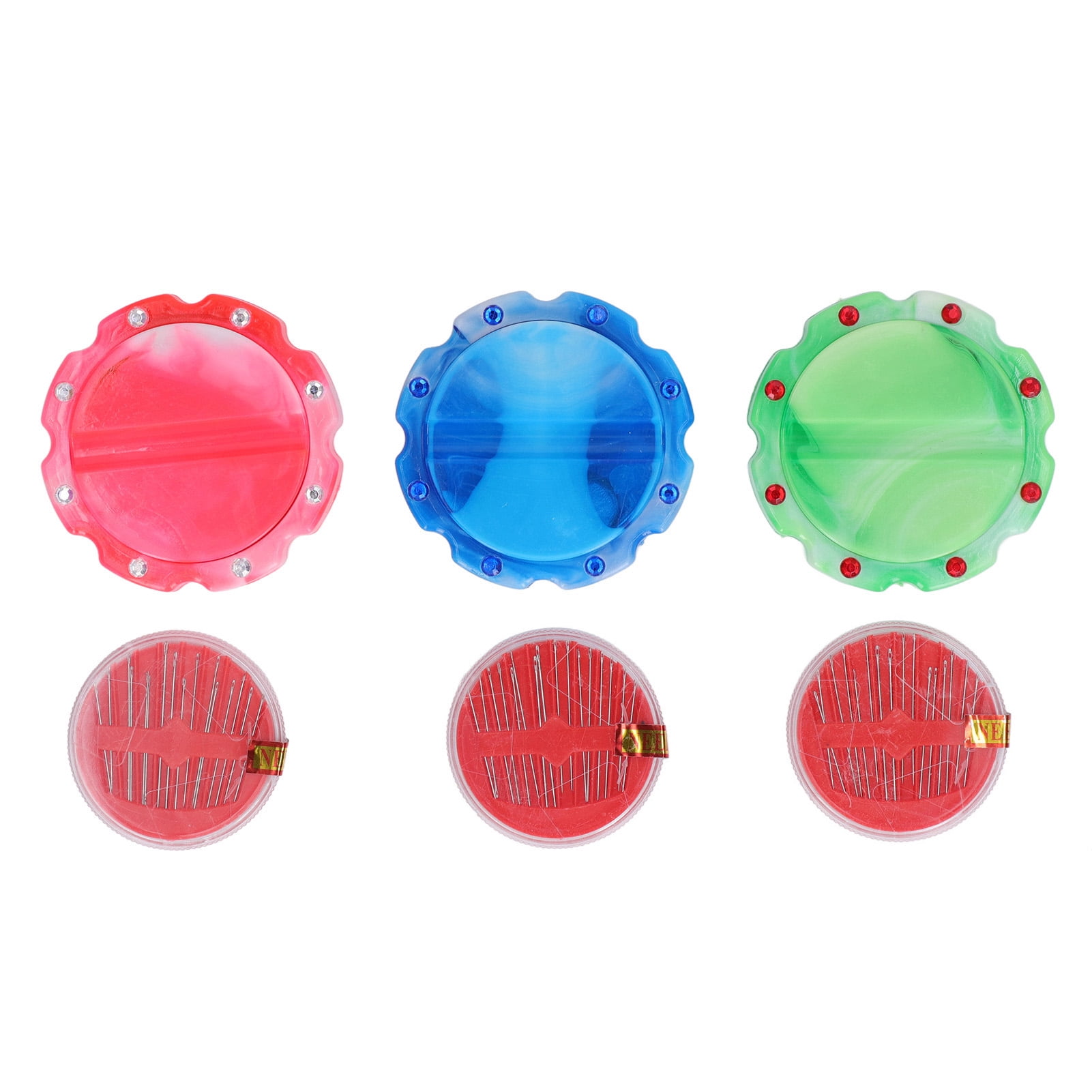 3 Pcs Pin Cushion Pink Blue Green Round Plastic Magnetic Sewing Needle ...