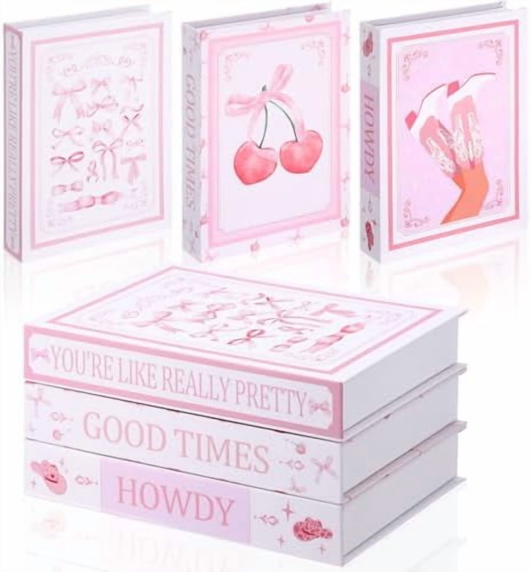 3 Pcs Pink Bow Coquette Decorative Fake Books 9.8 Inch Preppy Faux ...