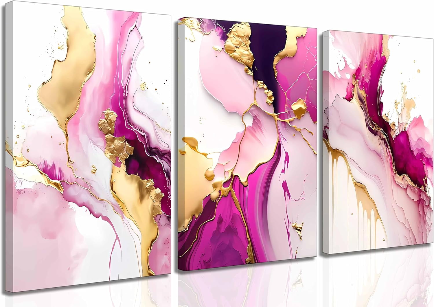 3 Pcs Pink Gold Canvas Wall art Modern Abstract Geometric Luxury Fluid ...
