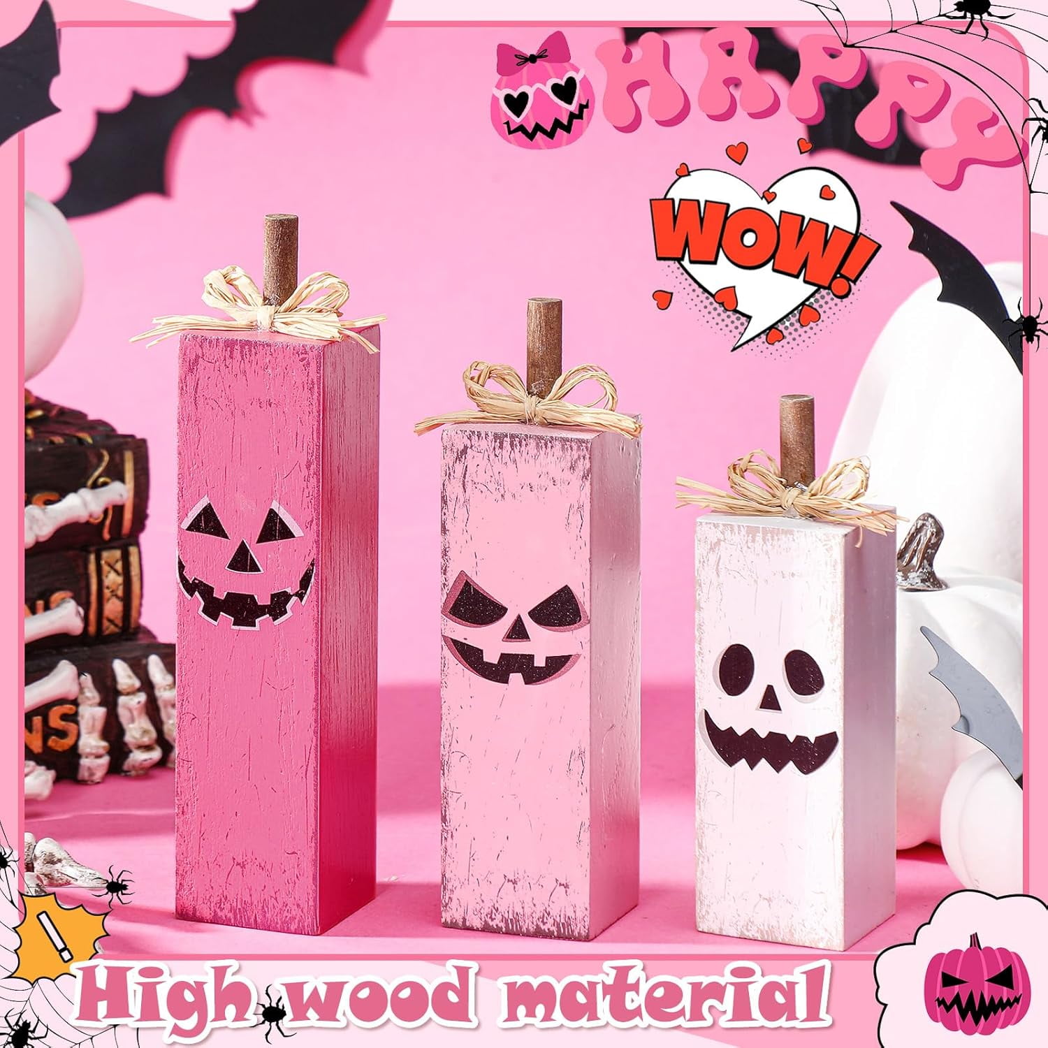 3 Pcs Pink Halloween Table Decor Pink Cute Ghost Tabletop Centerpieces ...