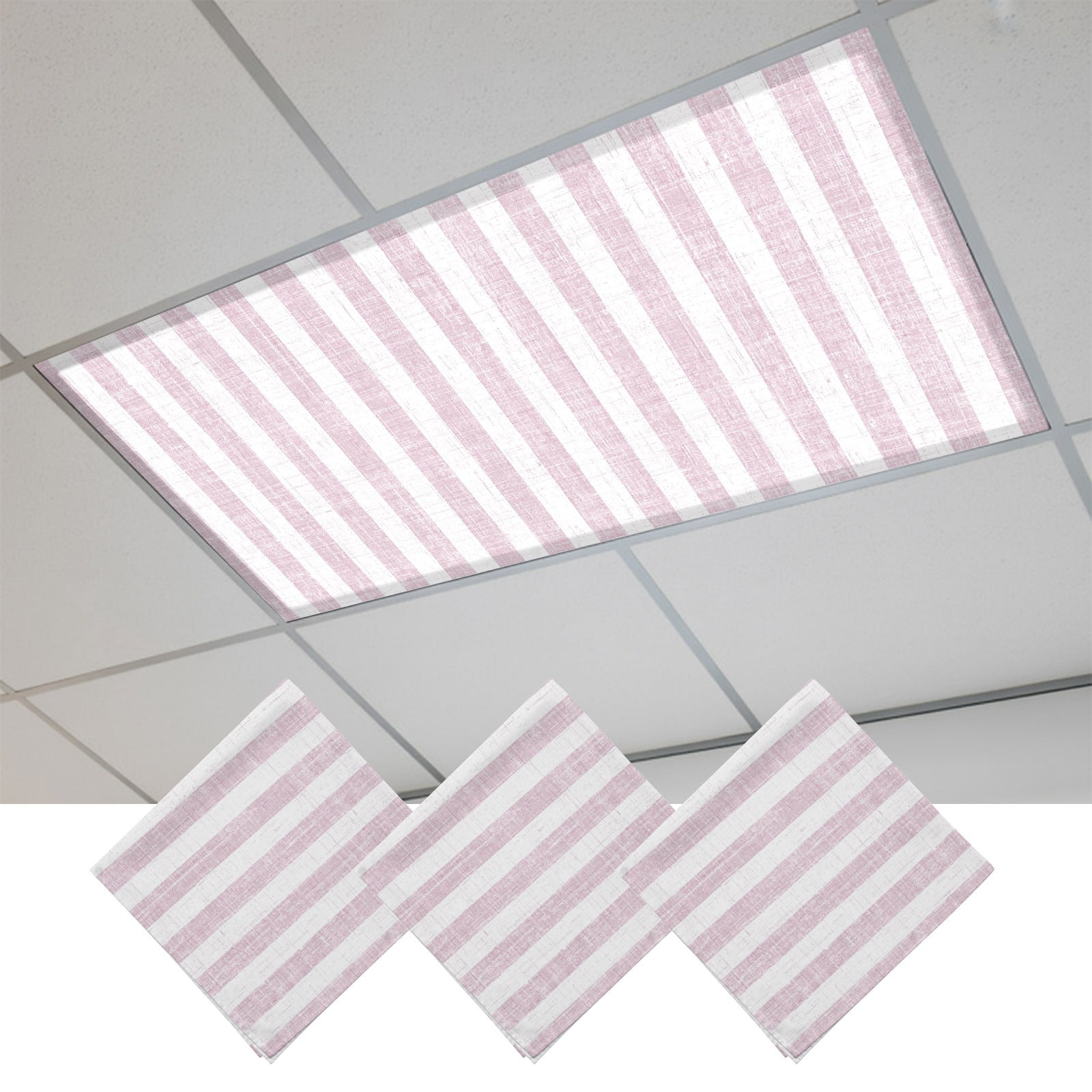 3 Pcs Pink Stripes Fluorescent Light Covers Modern Abstract Linens ...