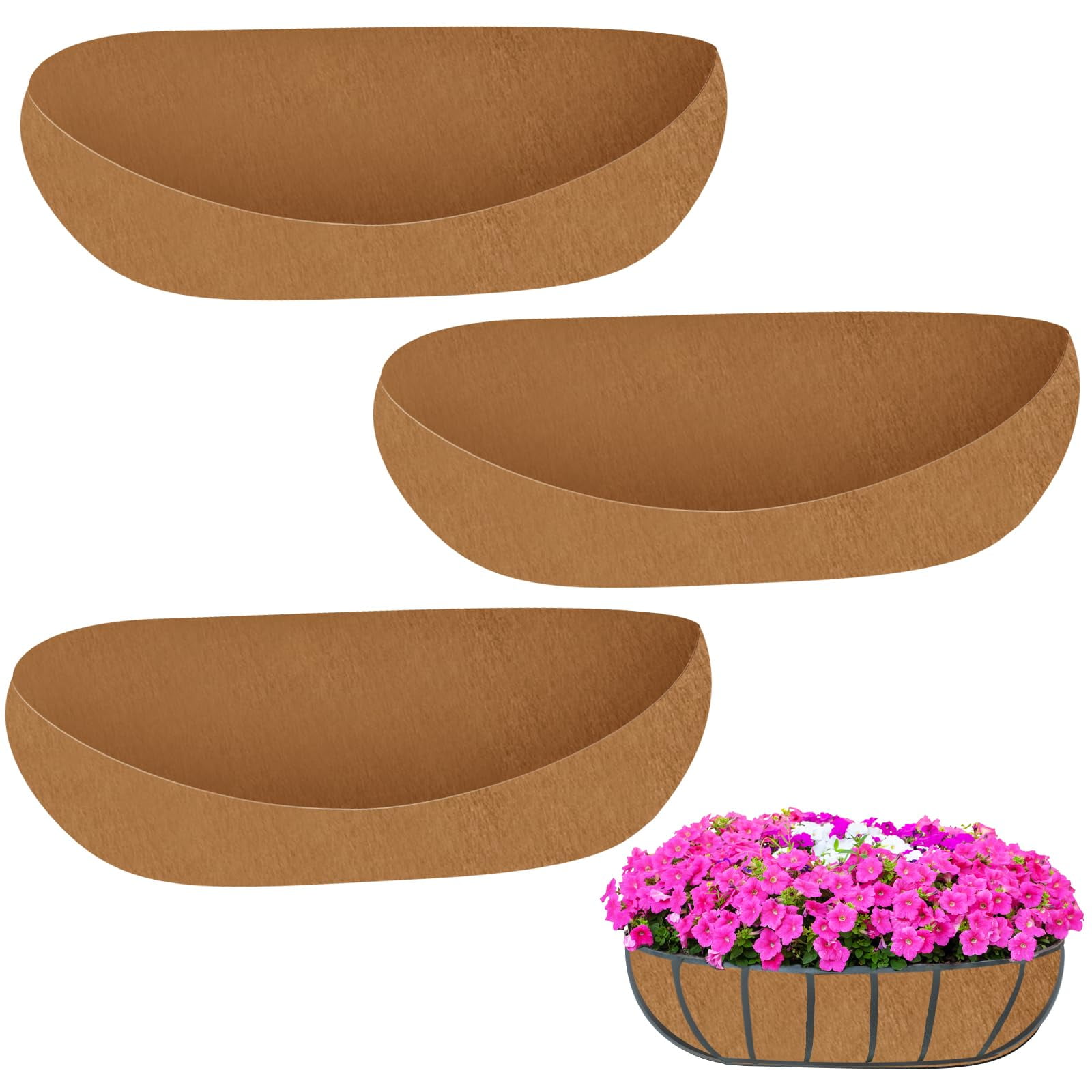 3 Pcs Planter Basket Liners 24 inch Fabric Window Box Liners Felt ...
