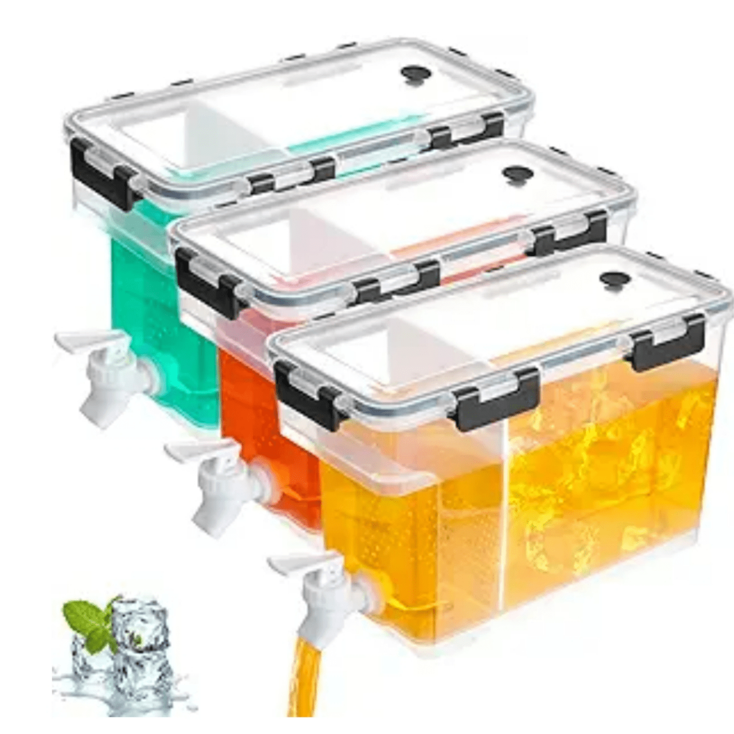 3 Pcs Plastic Drink Fridge Dispenser with Spigot, Clear Beverage ...