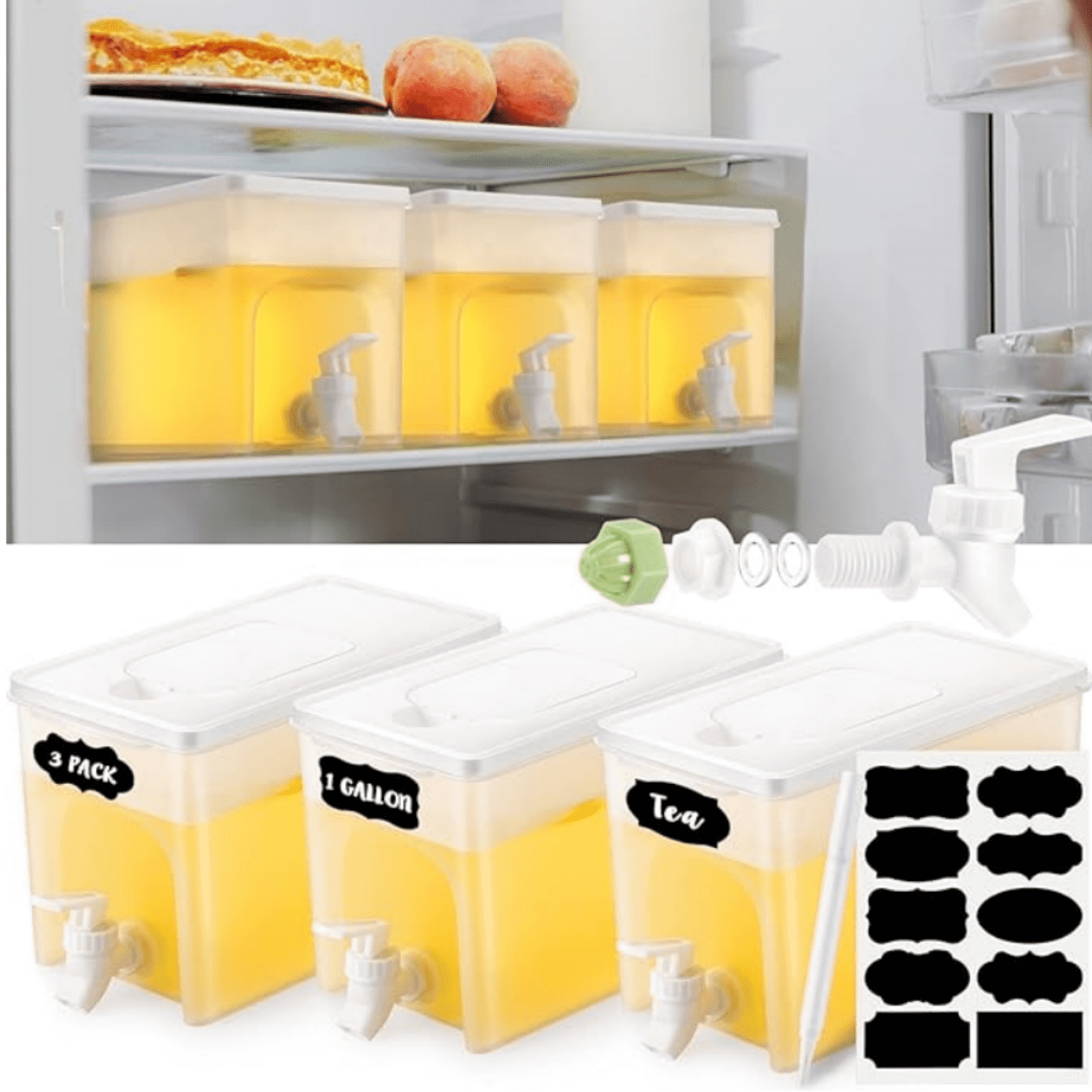 3 Pcs Plastic Drink Water Dispenser for Fridge 1 Gallon Beverage ...