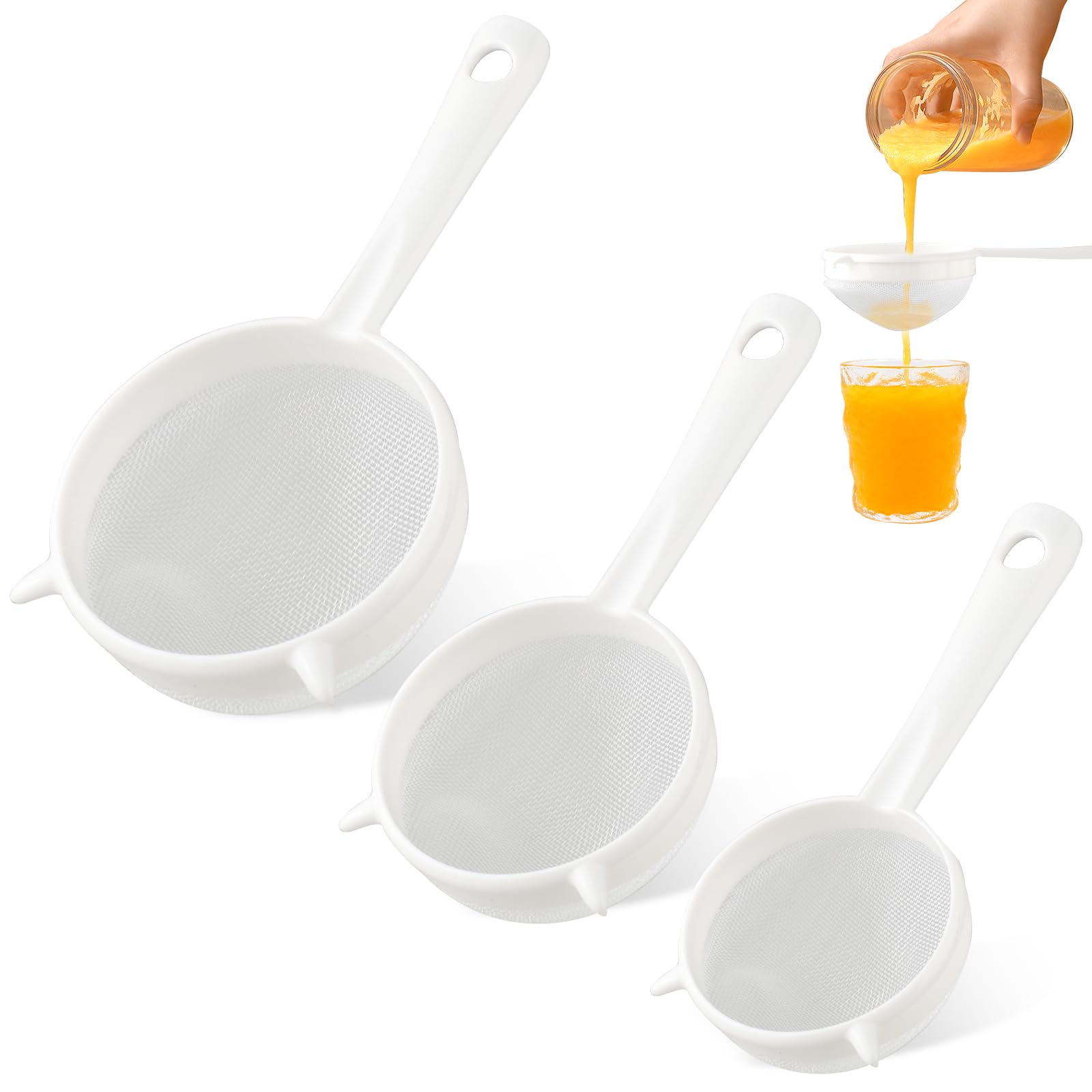 3 Pcs Plastic Mesh Strainer Set Colander with Handle - 3 Sizes Double ...