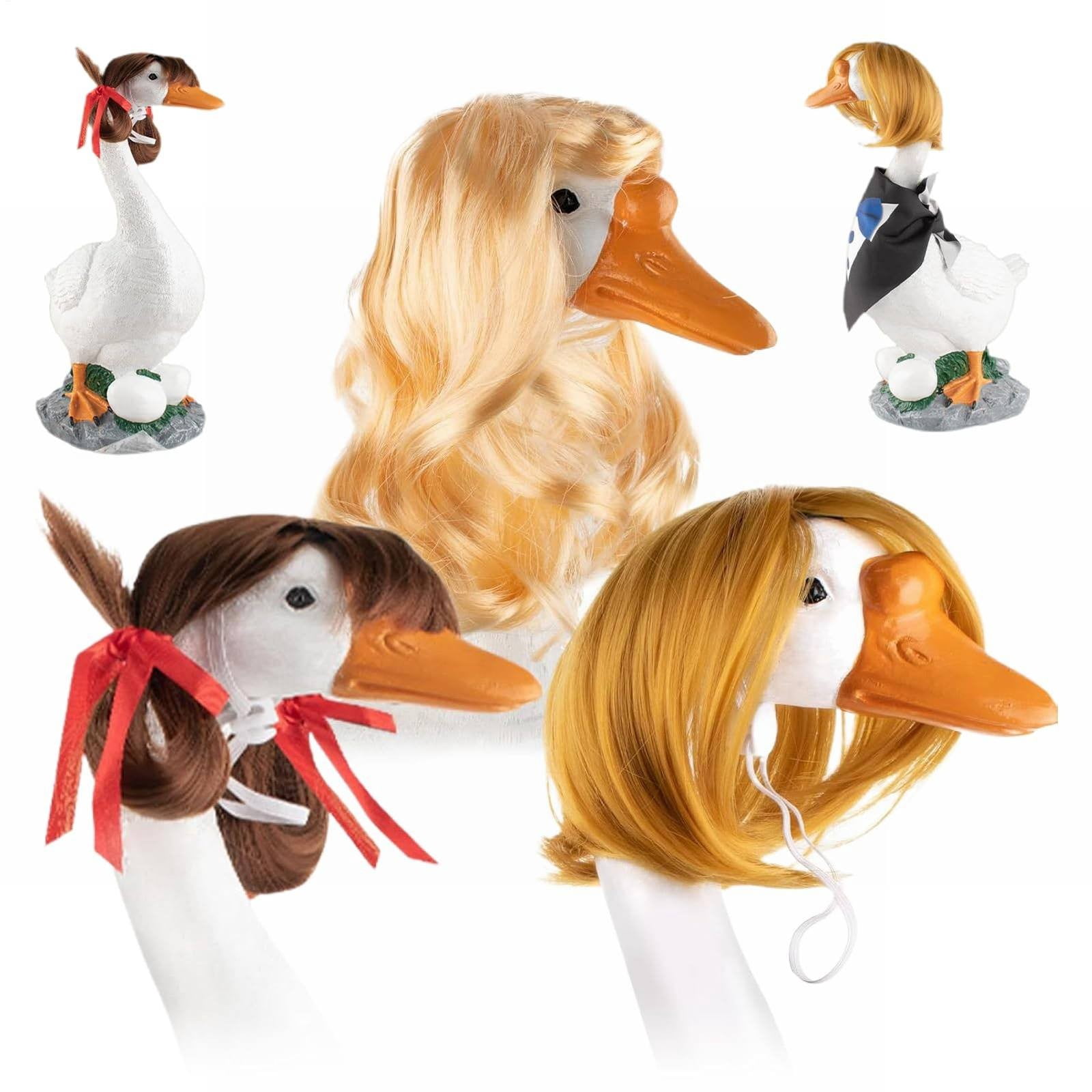 3 Pcs Porch Goose Wigs with Hair Clips, Cute Lawn Goose Statue Braid ...