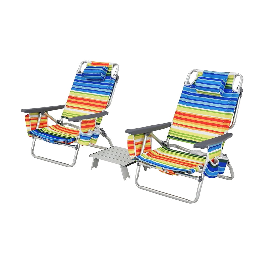 3 Pcs Portable Camping Chairs, Backpack Beach Chairs with Side Table, 5 ...