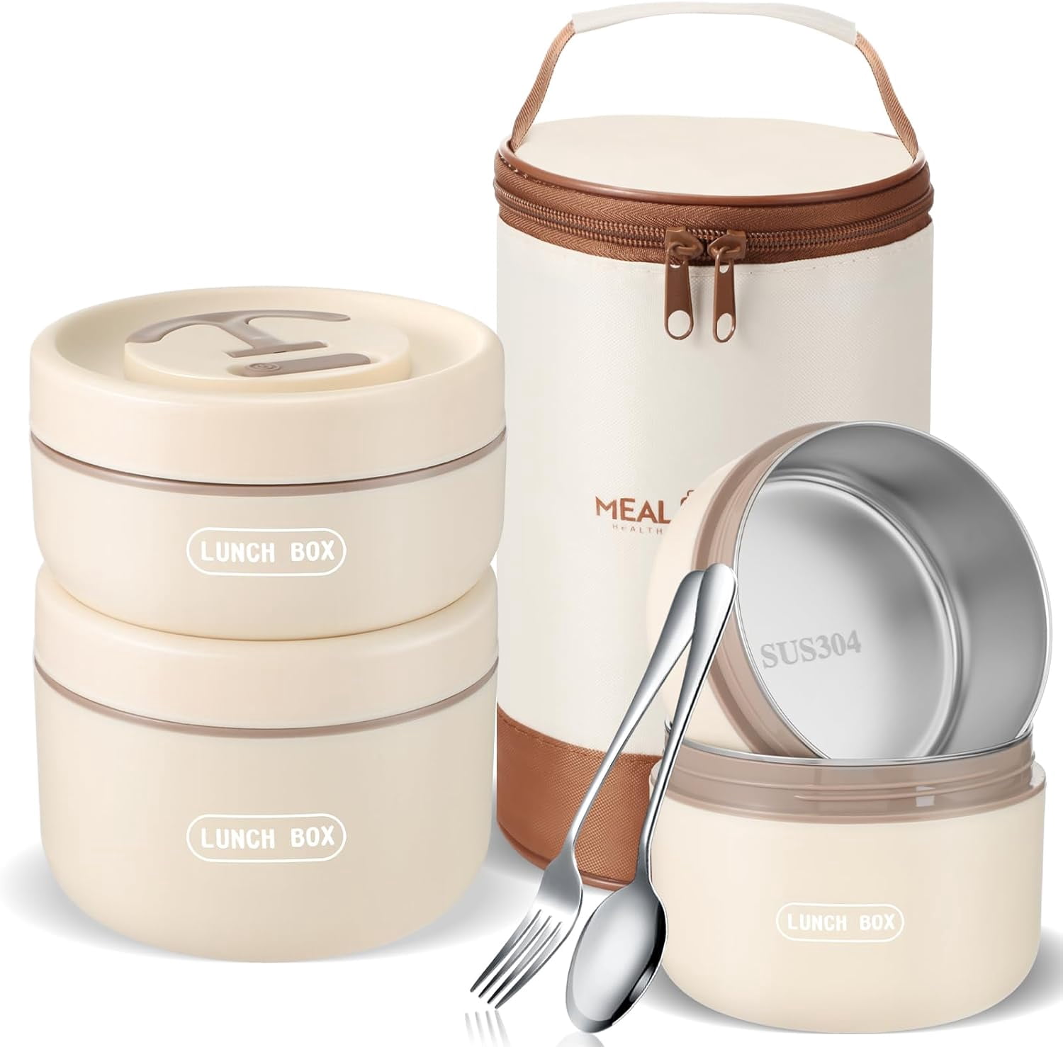 3 Pcs Portable Insulated Lunch Container Set, Stackable Stainless Steel ...