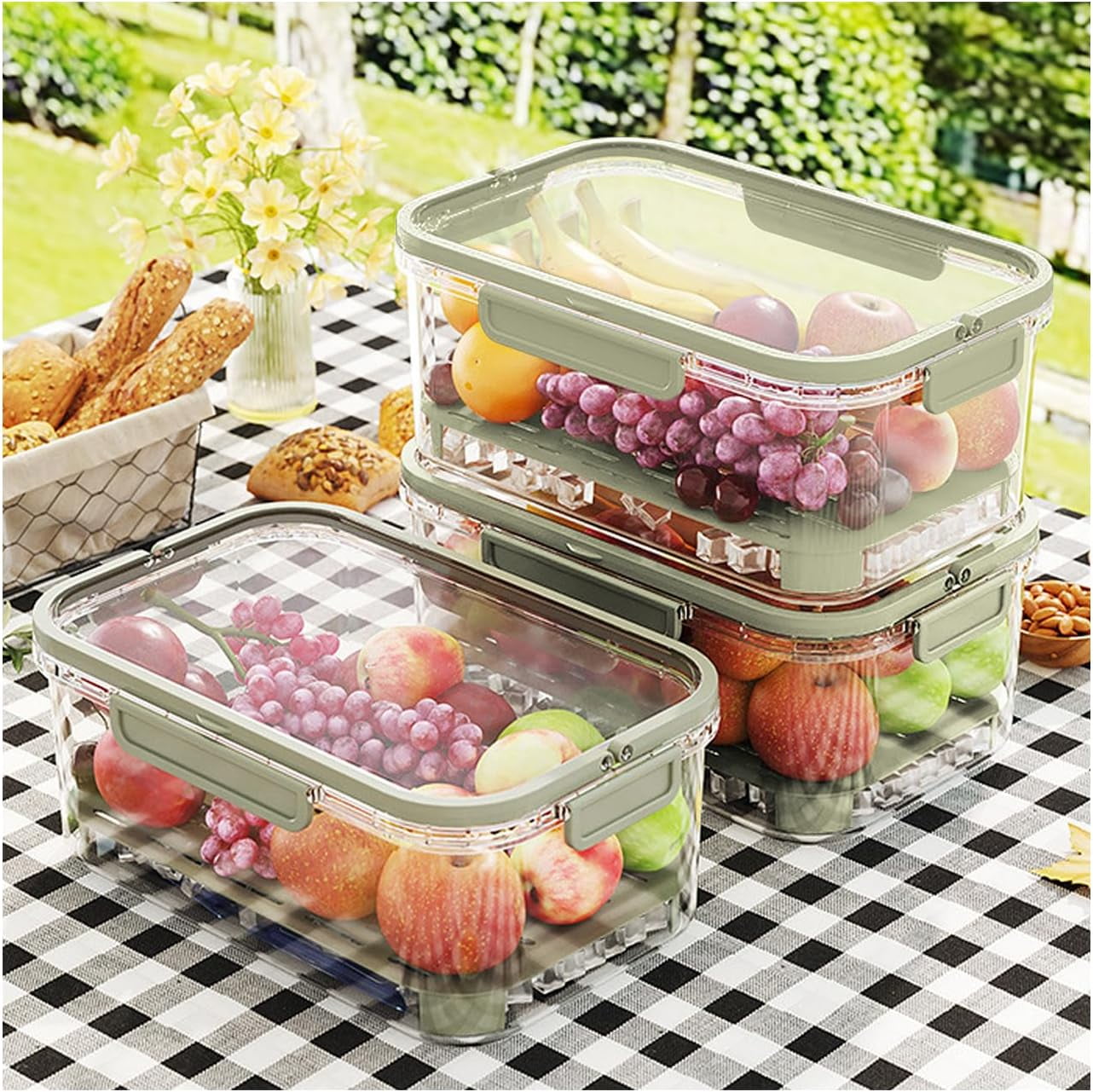 3-Pcs Portable Refrigerator Acrylic Crisper Box With Divider Plate And ...
