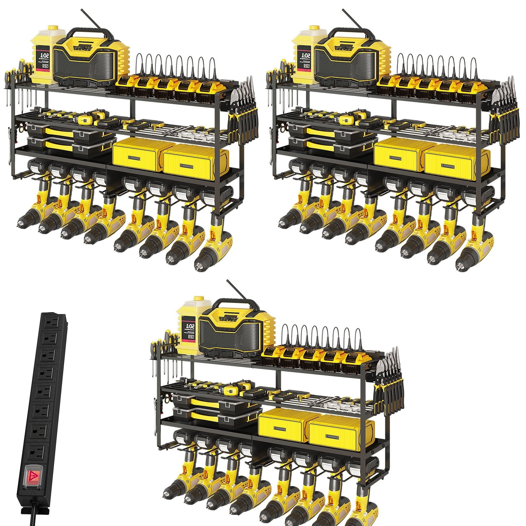 3 Pcs Power Tool Organizer Wall Mount with 4 Racks and 8 Cordless ...