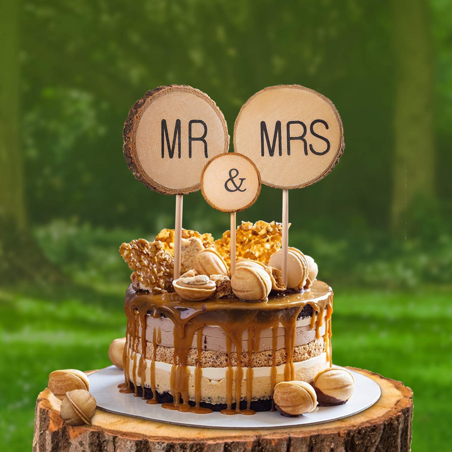3 Pcs Premium Wedding Cake Toppers, AIS1 Mr and Mrs Cake Topper, Rustic ...