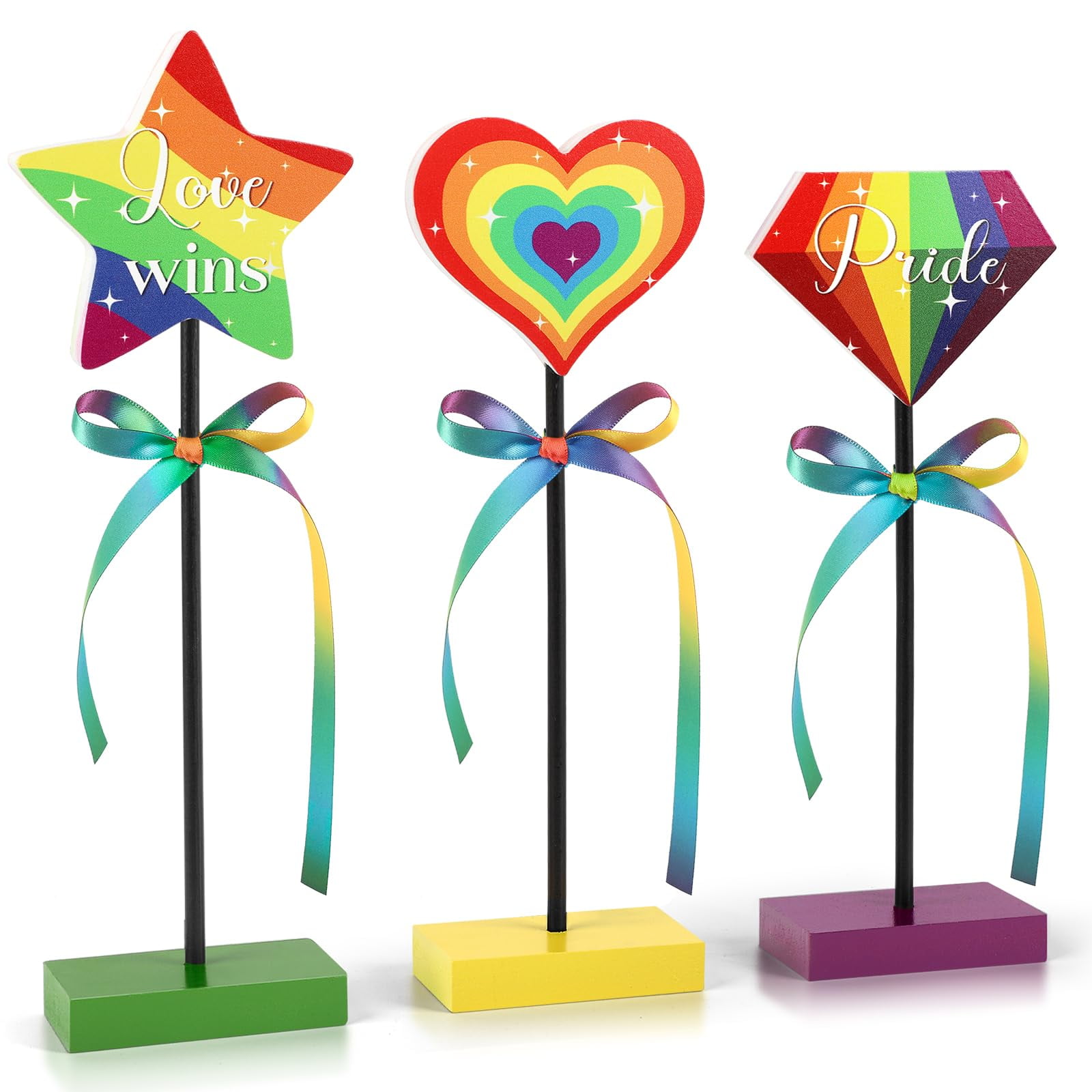 3 Pcs Pride Table Decor LGBT ATT1Pride Day Wooden Signs Rainbow Pride ...
