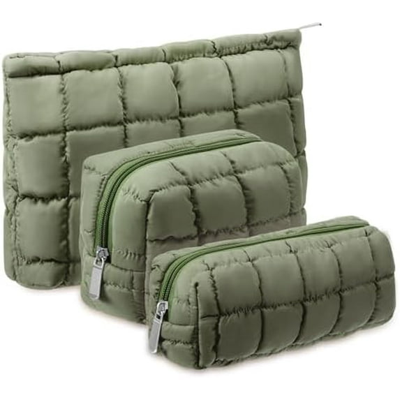 3 Pcs Puffy Makeup Bag Quilted Cosmetic Pouch for Women Cute Checkered ...