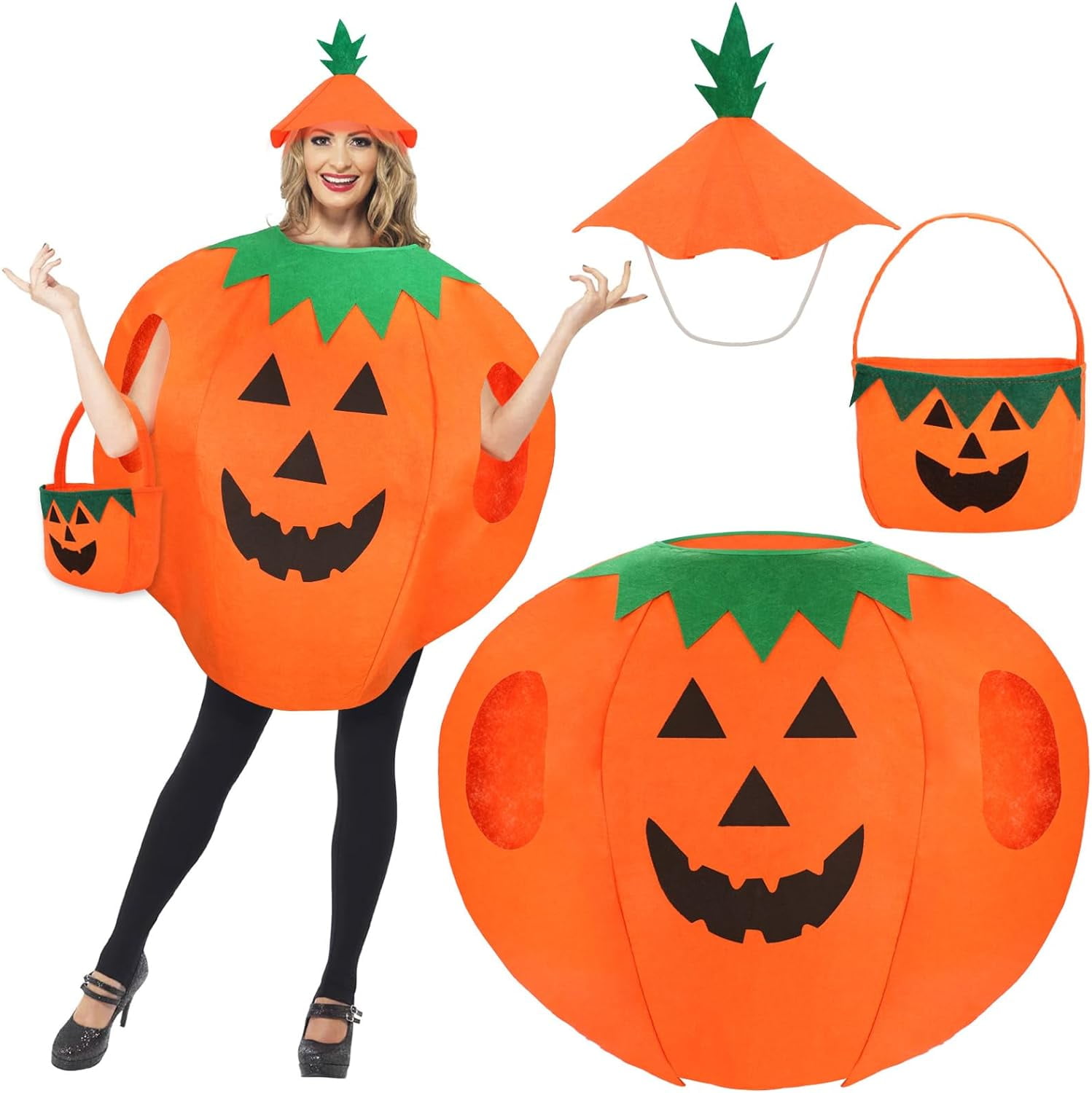 3PCS Pumpkin Costume Adult Set for Women Men Unisex, Funny Halloween ...