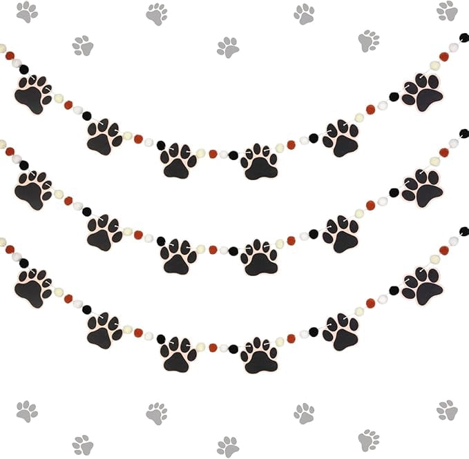3 Pcs Puppy Paw Print Felt Balls Garlands, 5 Ft Dog Paw Pom Pom Balls ...