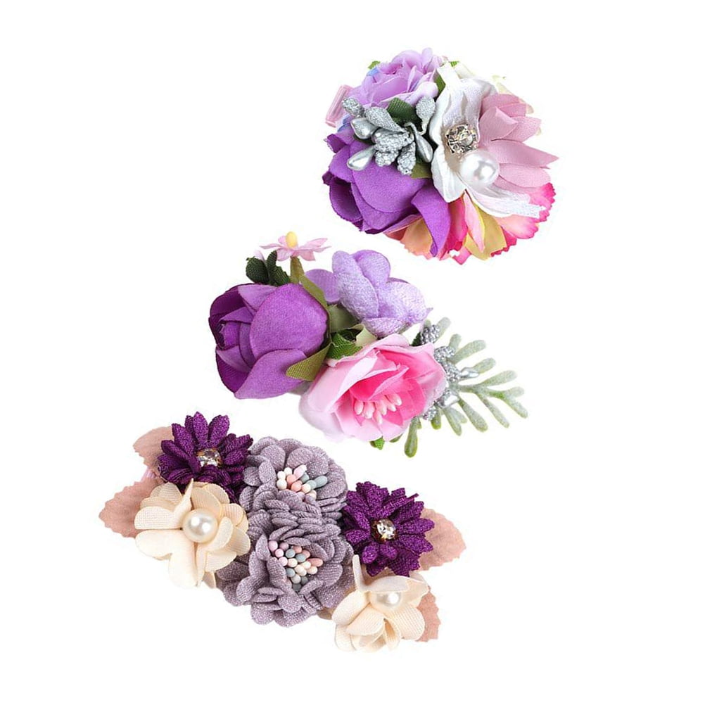 3 Pcs Purple Tiara Women Hairpin Simulated Flower Headdresses Claw ...