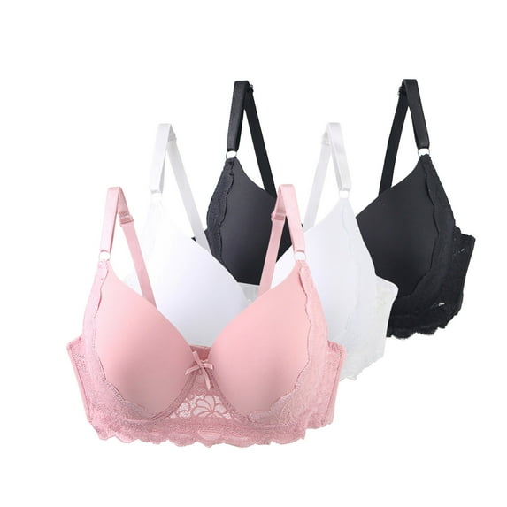 3 Pcs Push-Up Underwire Bras Womens Floral Lace Full Coverage Bralette ...