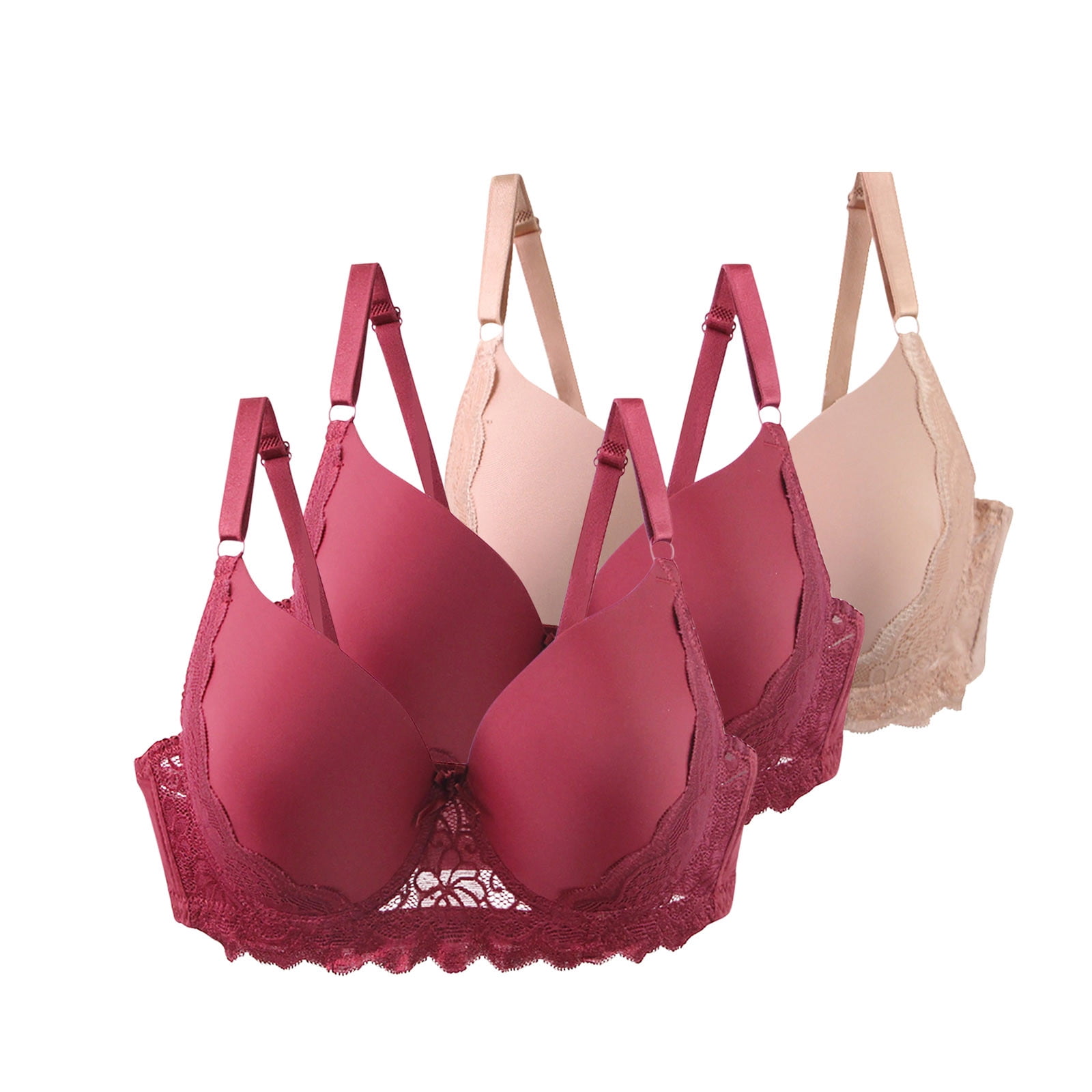 3 Pcs Push-Up Underwire Bras Womens Floral Lace Full Coverage Bralette ...