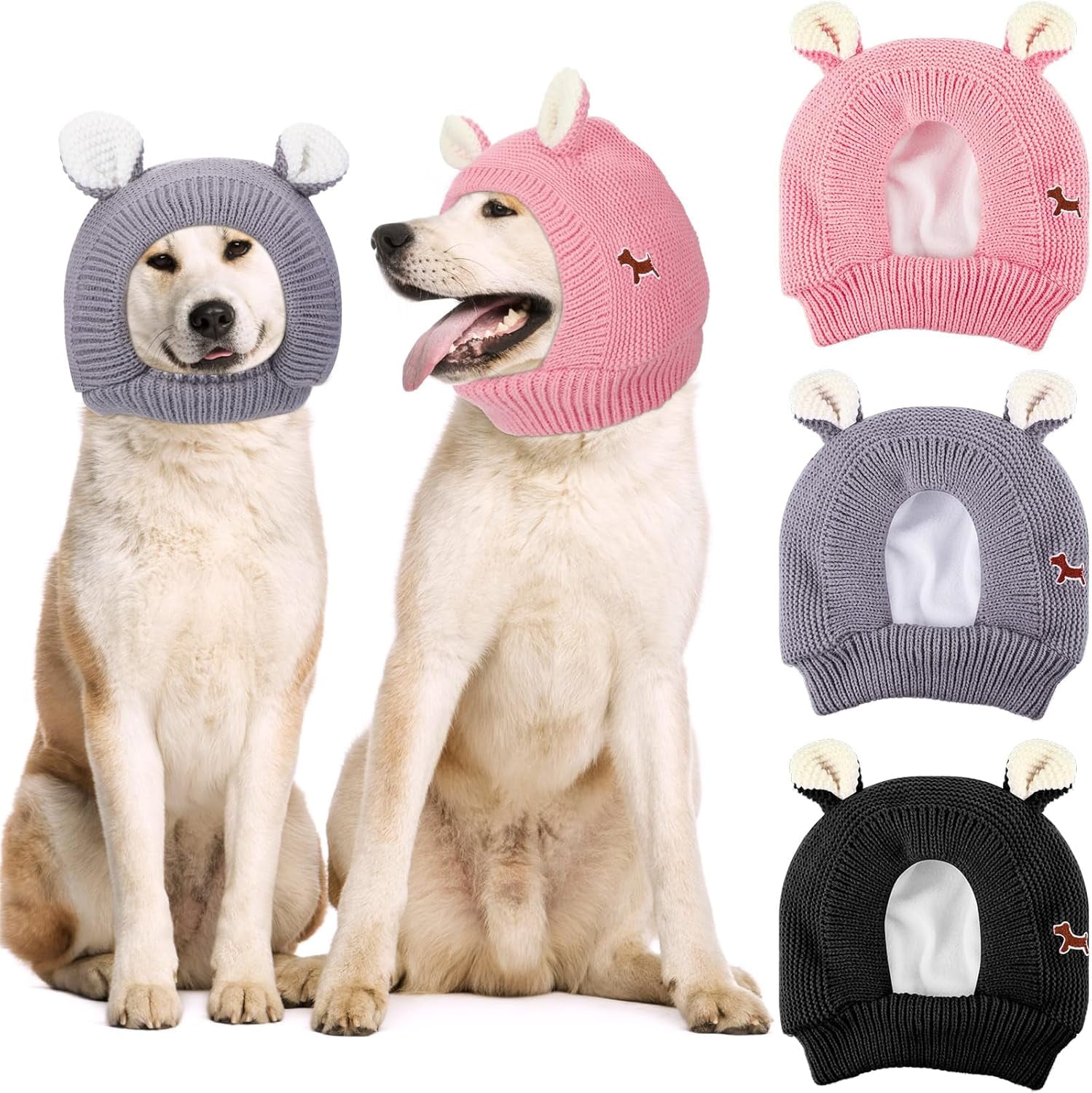 3 Pcs Quiet Ears for Dogs, Dog Knitted Hats Pet Quiet Warm Ears Cover ...