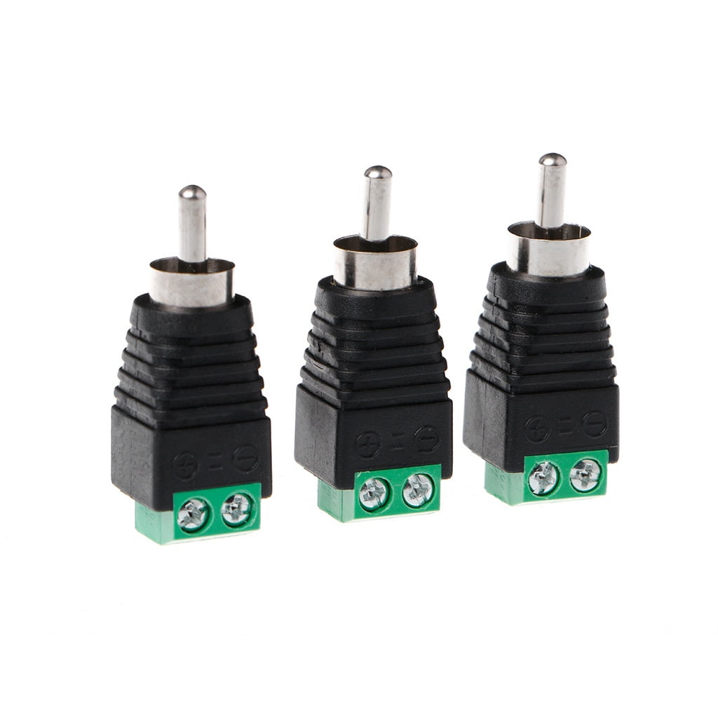 3 Pcs RCA Male Plug to AV Terminal Connector Video AV Balun 2 Screw ...