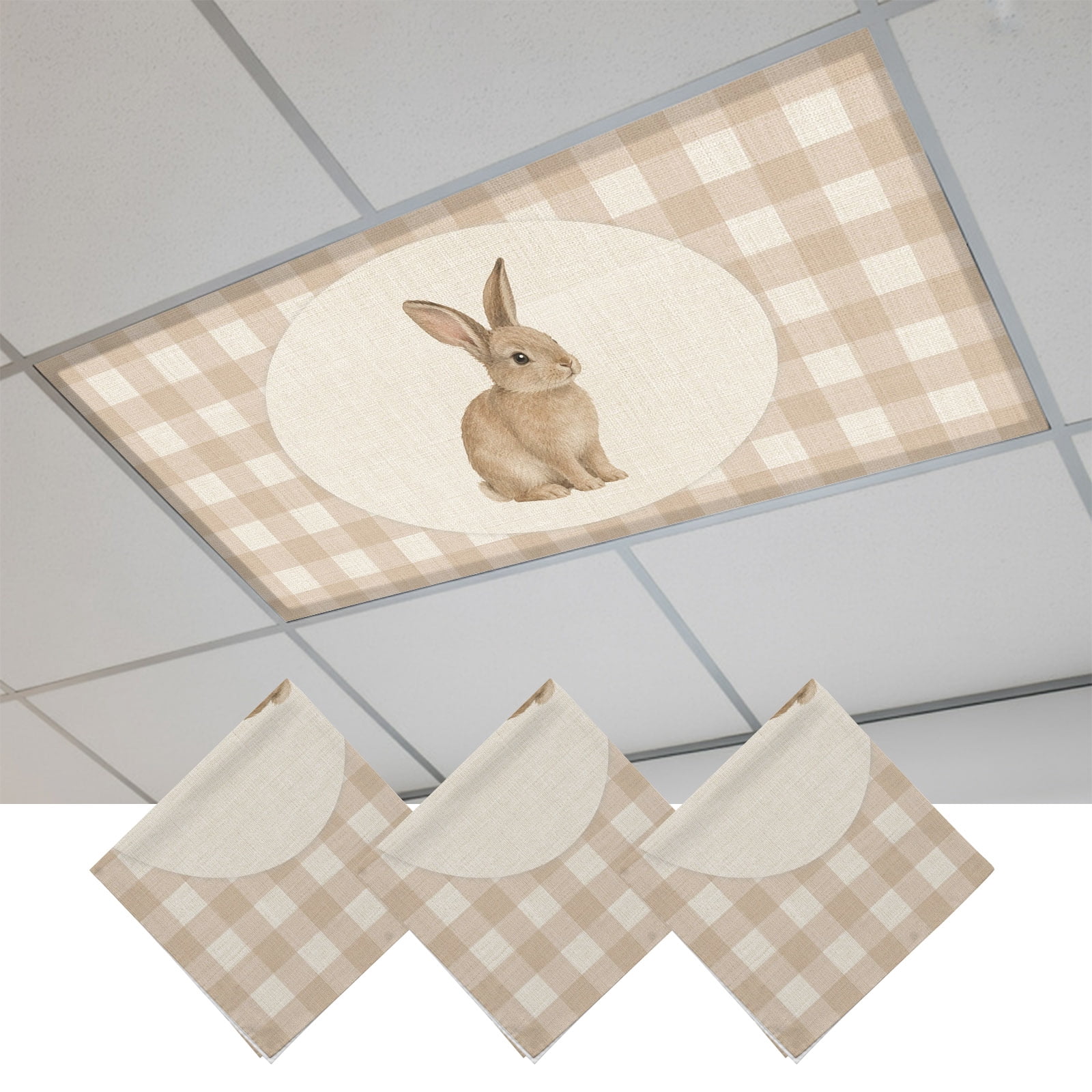 3 Pcs Rabbit Plaid Fluorescent Light Covers Rustic Farmhouse Brown ...