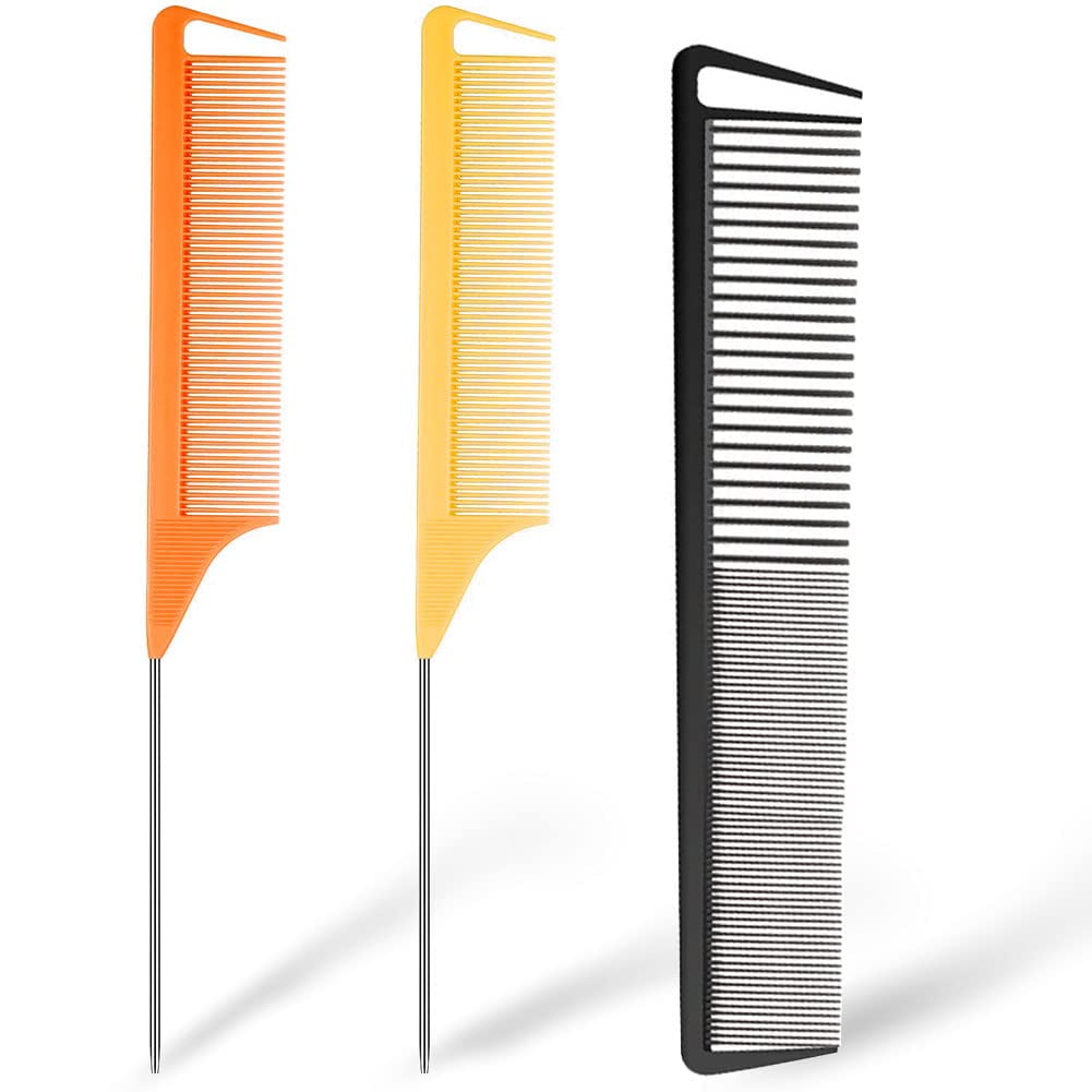 3 Pcs Rat Tail Comb Parting Comb for Braids Barber Styling Combs Carbon ...