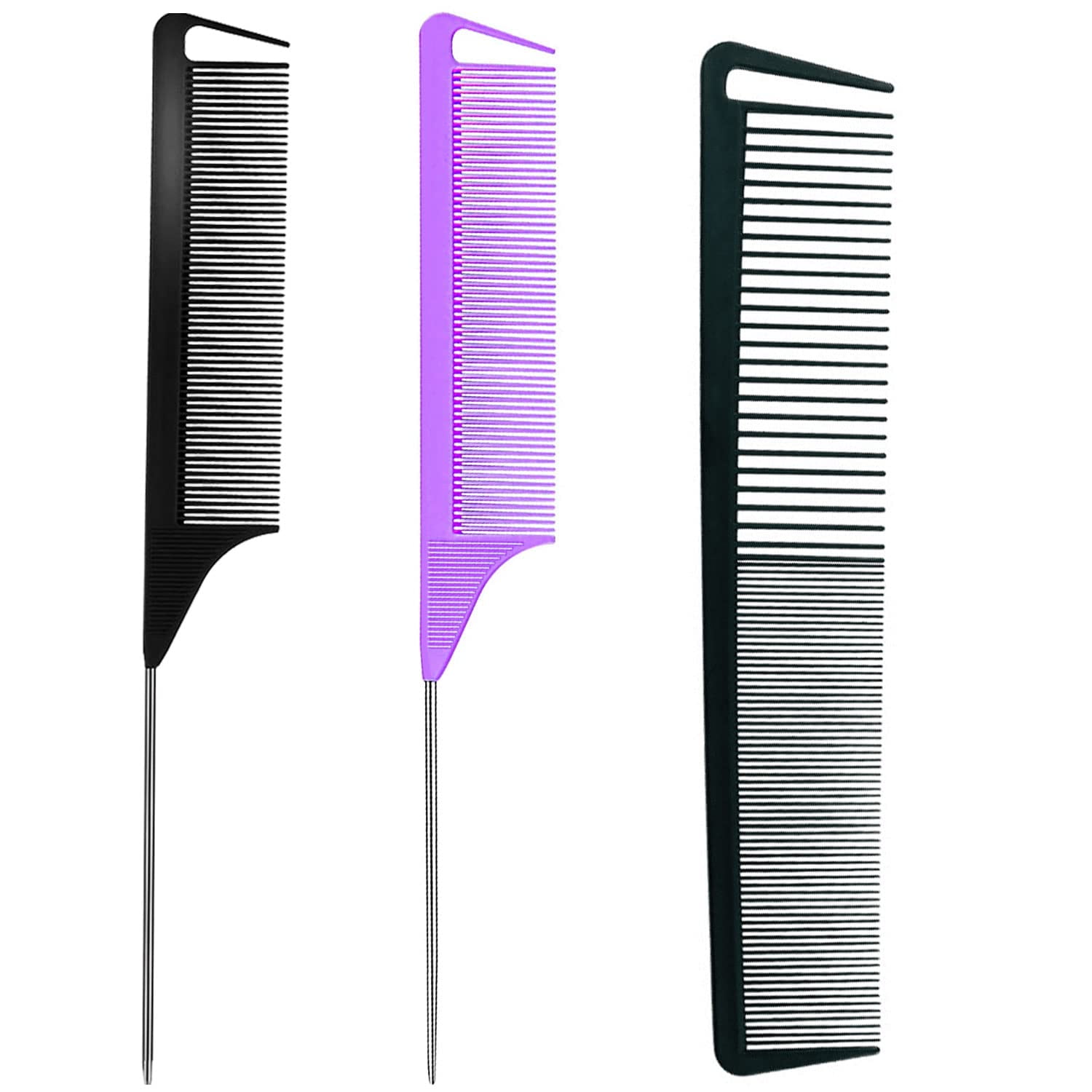 3 Pcs Rat Tail Comb Parting Comb for Braids Barber Styling Combs Carbon ...
